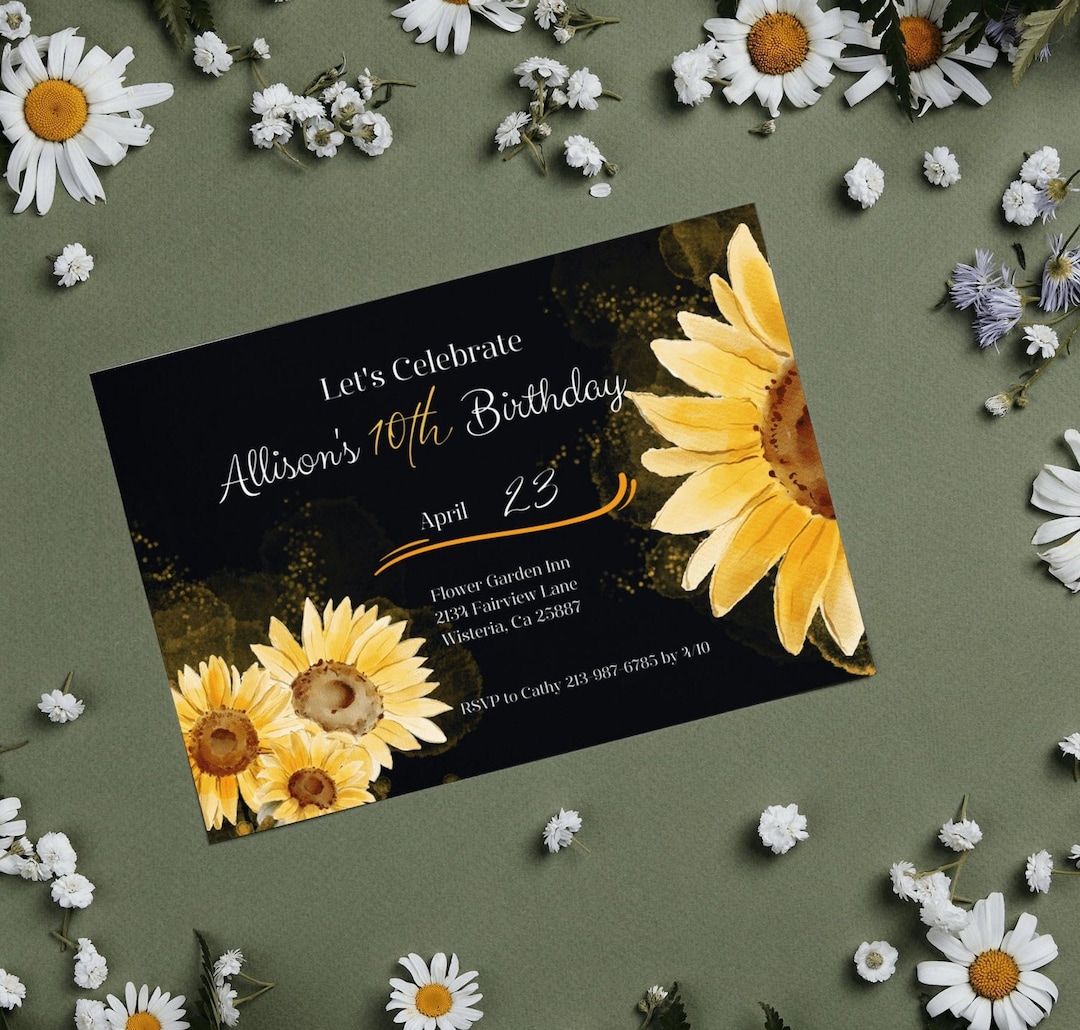 Sunflower Birthday Party Invitation, Sunflower Birthday, Floral Invite ...