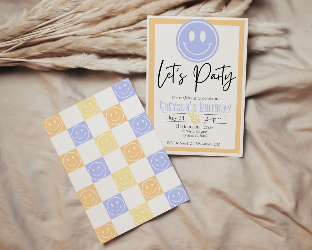 Editable Checkered Smile Birthday Invitation Template, Smile Let's ...