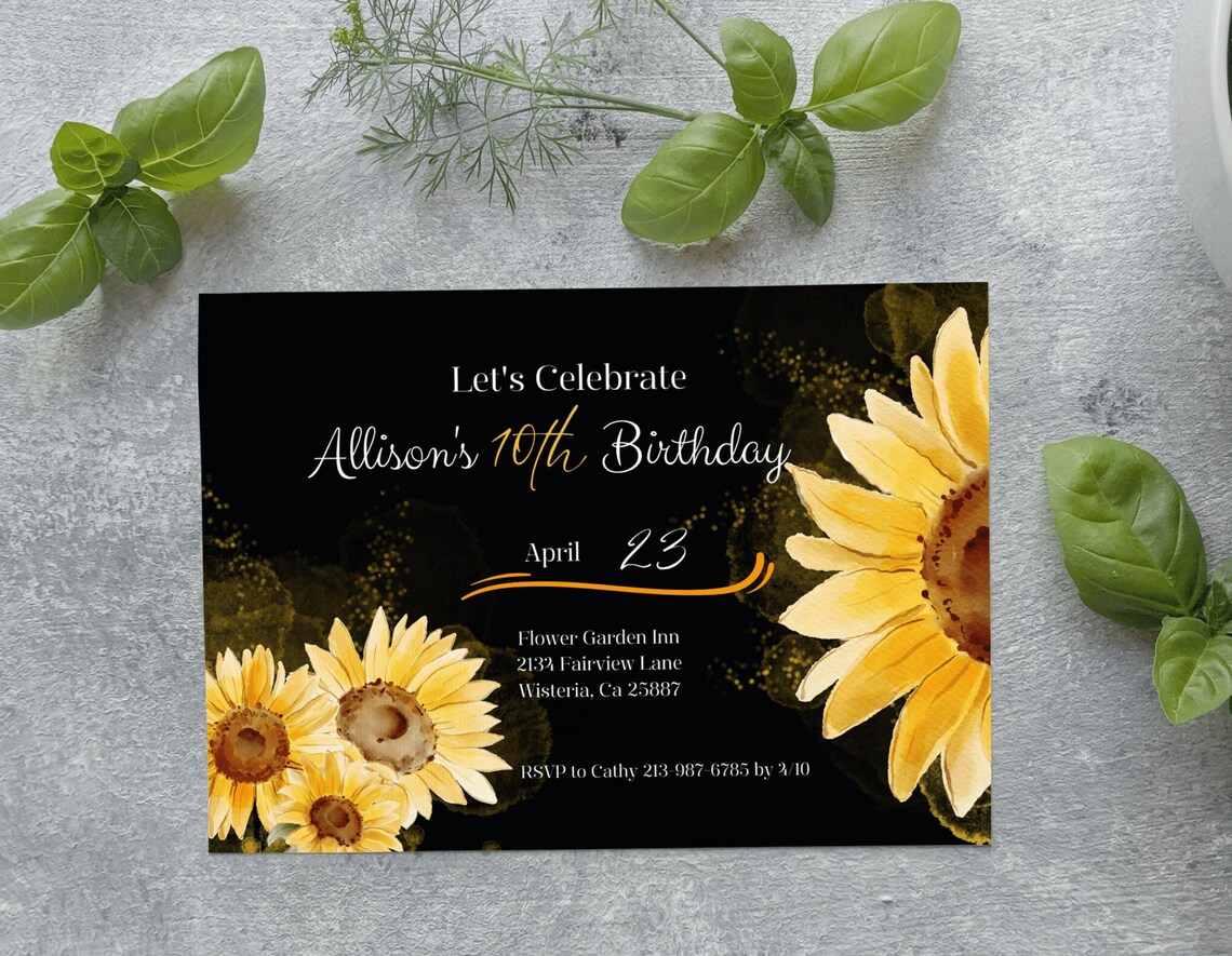 Sunflower Birthday Party Invitation Sunflower Birthday - Etsy