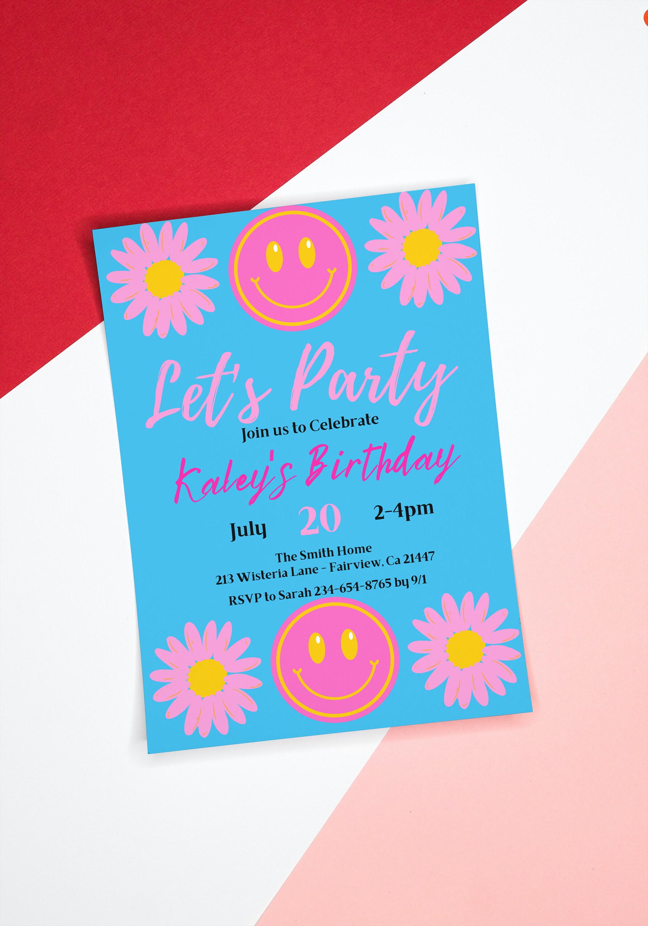 Editable Retro Bright Smile Daisy Invitation Template, Smile Face ...