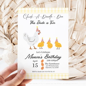 Editable Cluck a Doodle Doo Birthday Invitation Template, Chicken ...