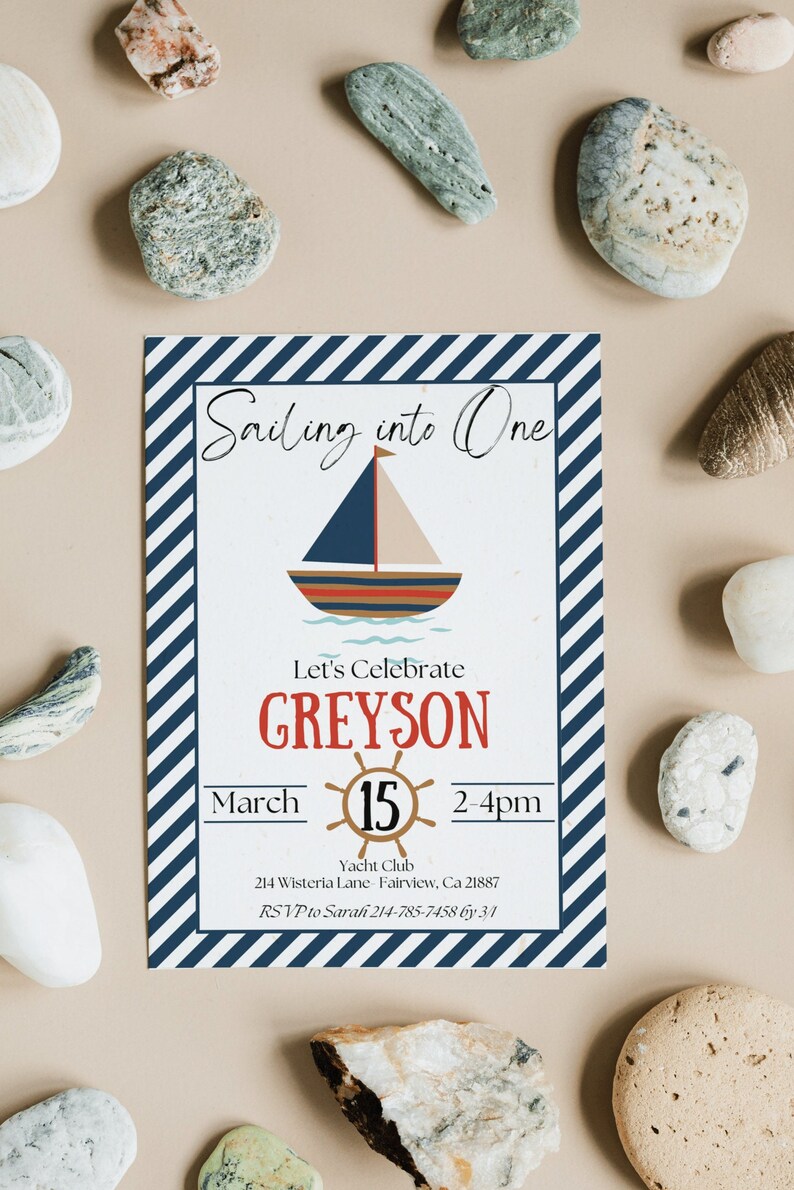 Editable Nautical Birthday Invitation Template Sailboat Party - Etsy