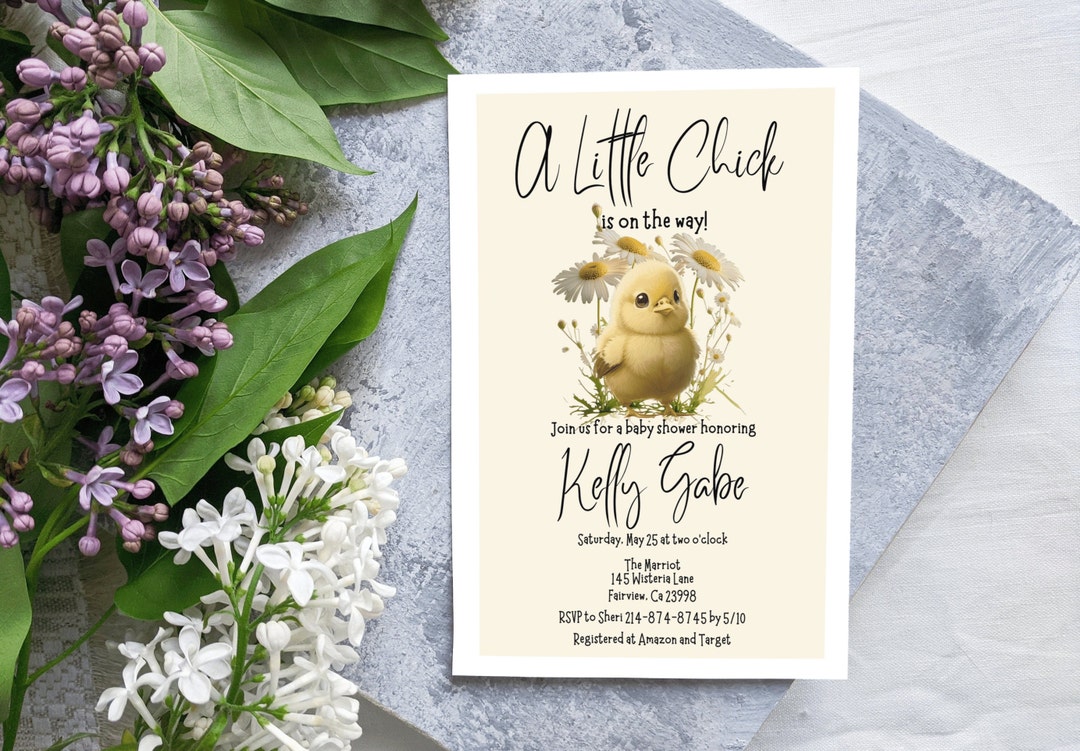 Editable A Little Chick is on the Way Baby Shower Invitation Template ...
