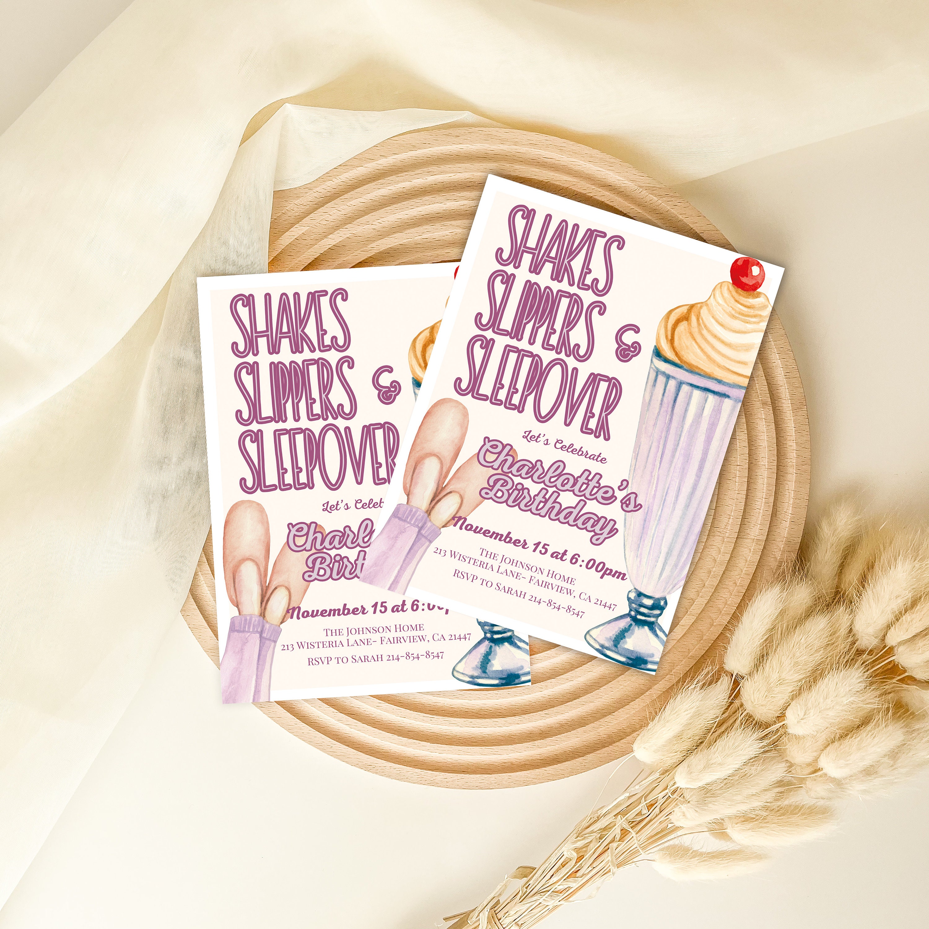 Editable Shakes Slippers and Sleepover Birthday Invitation Template ...