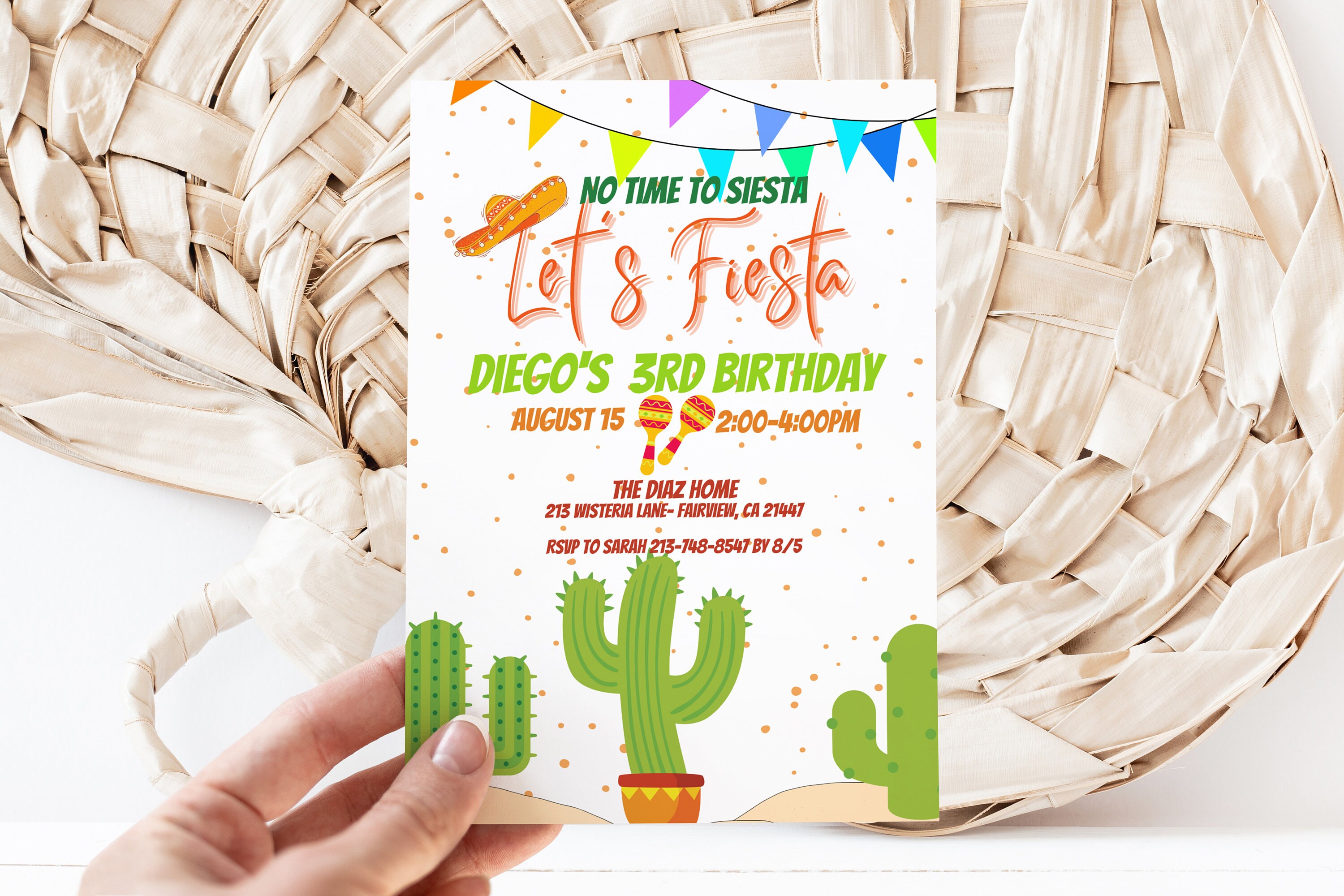 Editable No Time to Siesta, Let's Fiesta Birthday Invitation Template ...
