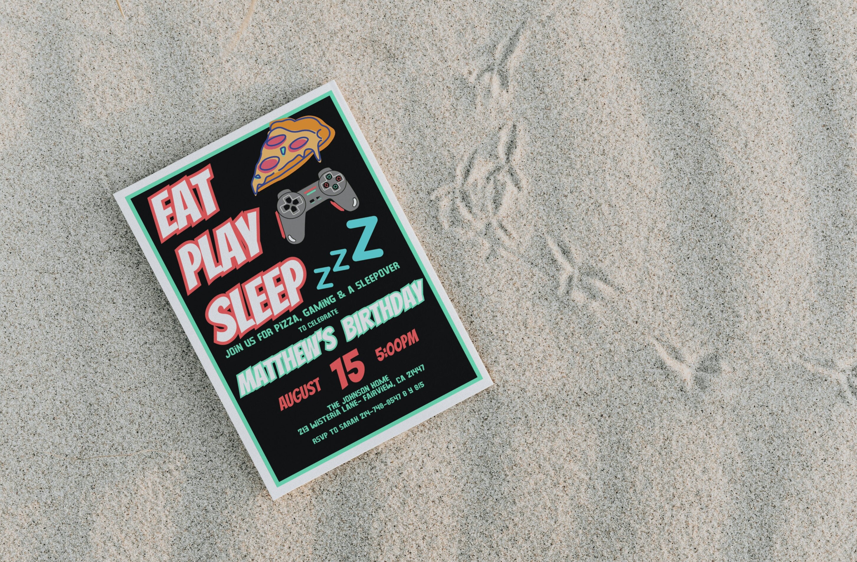 Editable Boy's Gaming Sleepover Birthday Invitation, EAT PLAY SLEEP ...