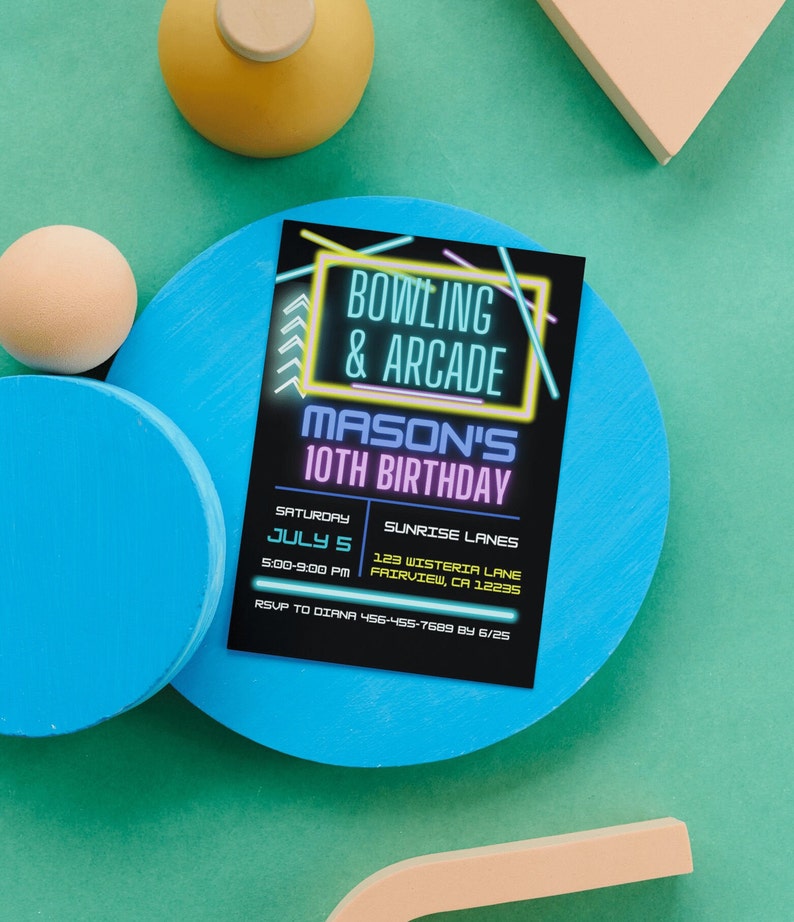 Bowling and Arcade Birthday Invitation Bowling Invite Arcade - Etsy