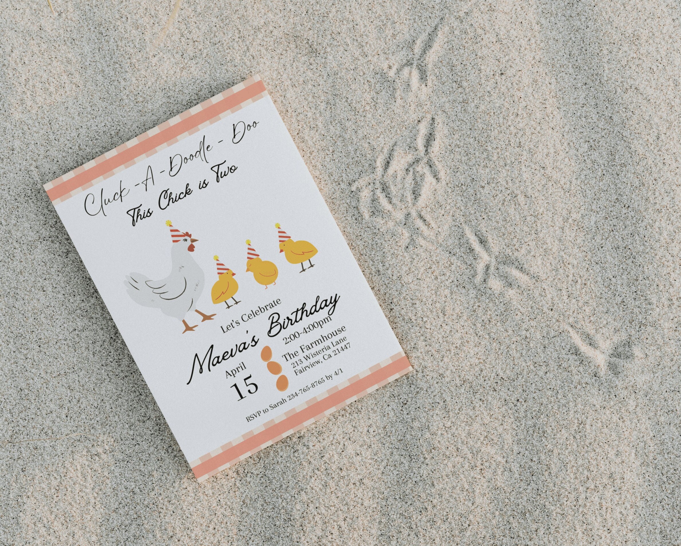 Editable Cluck a Doodle Doo This Chick is Two Invitation Template ...