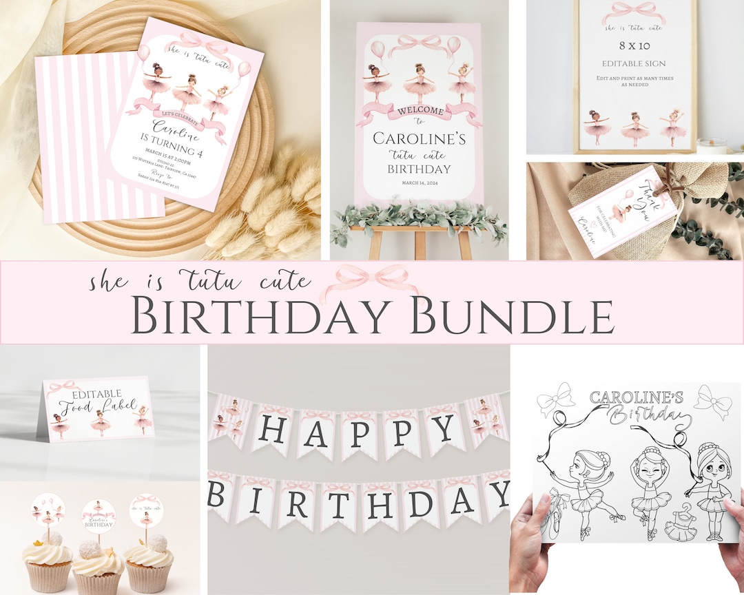 Editable She is Tutu Cute Ballerina Birthday Invitation Bundle ...