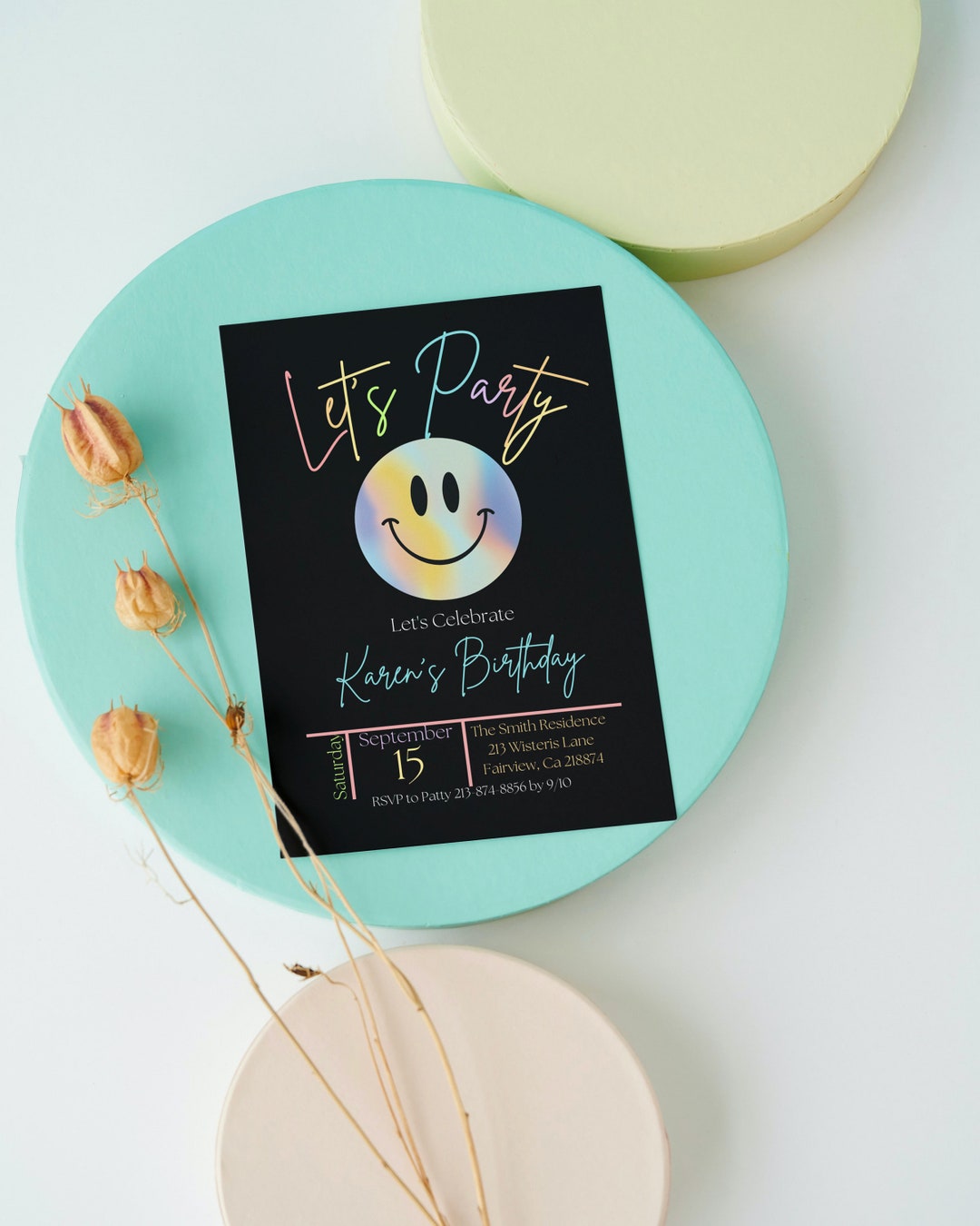 Let's Party Smile Birthday Invitation Template, Retro Smile Invite ...