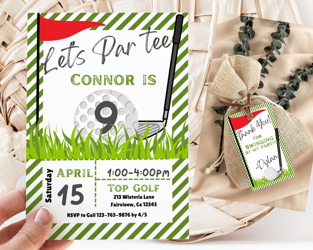 Editable Green Golf Let's Par-tee Birthday Invitation Template and ...