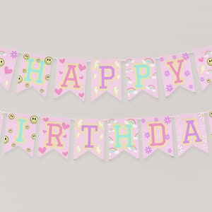 Editable Happy Birthday Banner, Smile Face, Preppy Patches ...