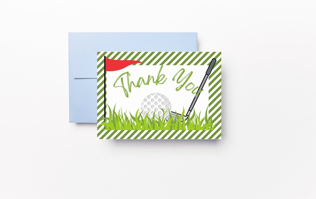 Green Striped Golf Foldable Thank You Card Template, Let's Partee ...