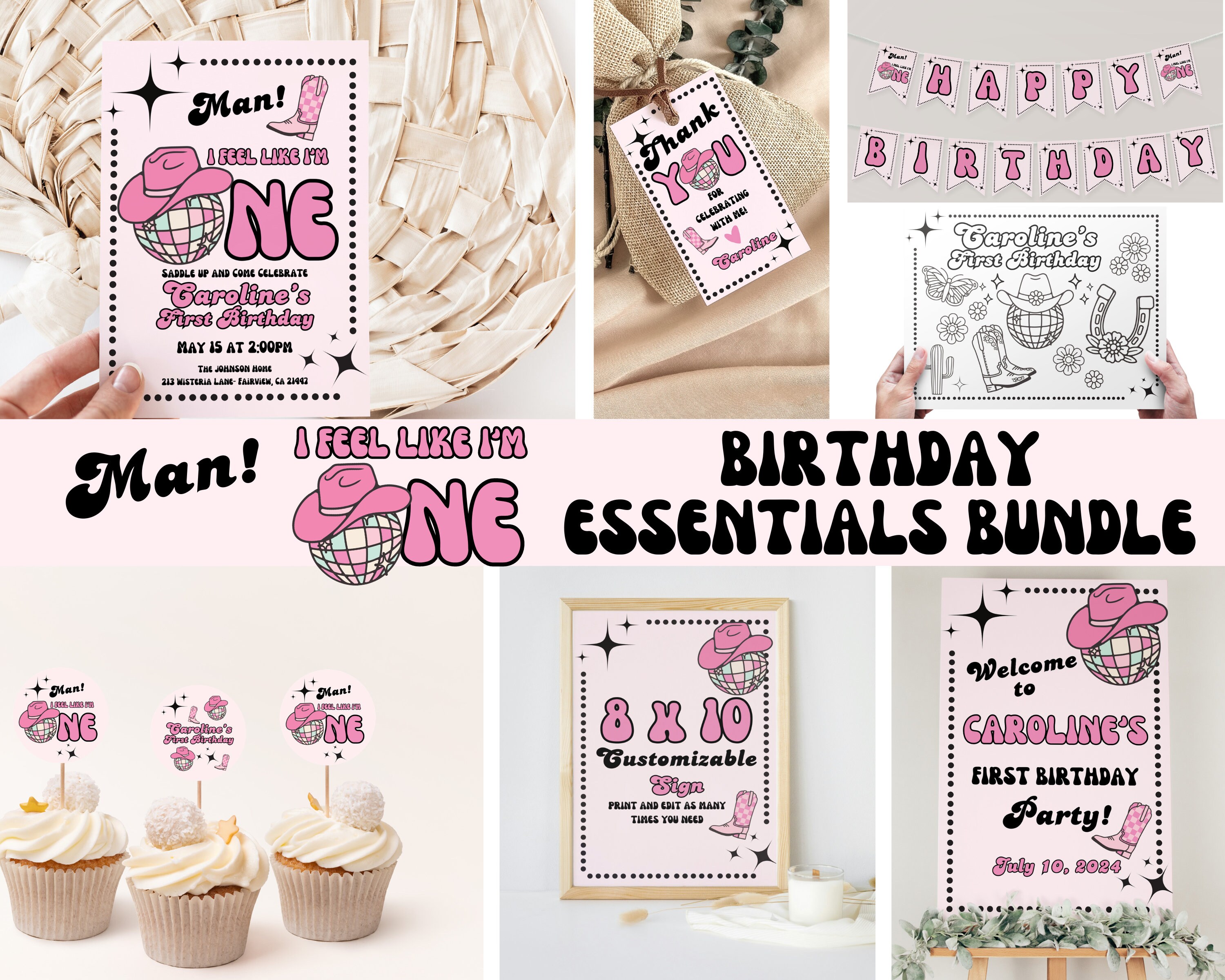 Editable Disco Cowgirl Birthday Welcome Sign Template, 18x24 AND 24x 36 ...