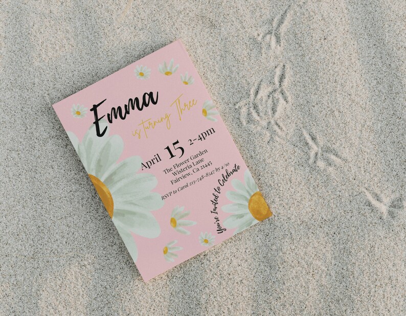 Editable Light Pink Daisy Invitation Template Floral Girls - Etsy