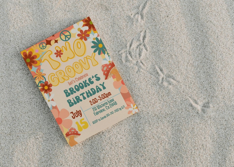 Editable Two Groovy Birthday Invitation Template, Retro Groovy Invite ...