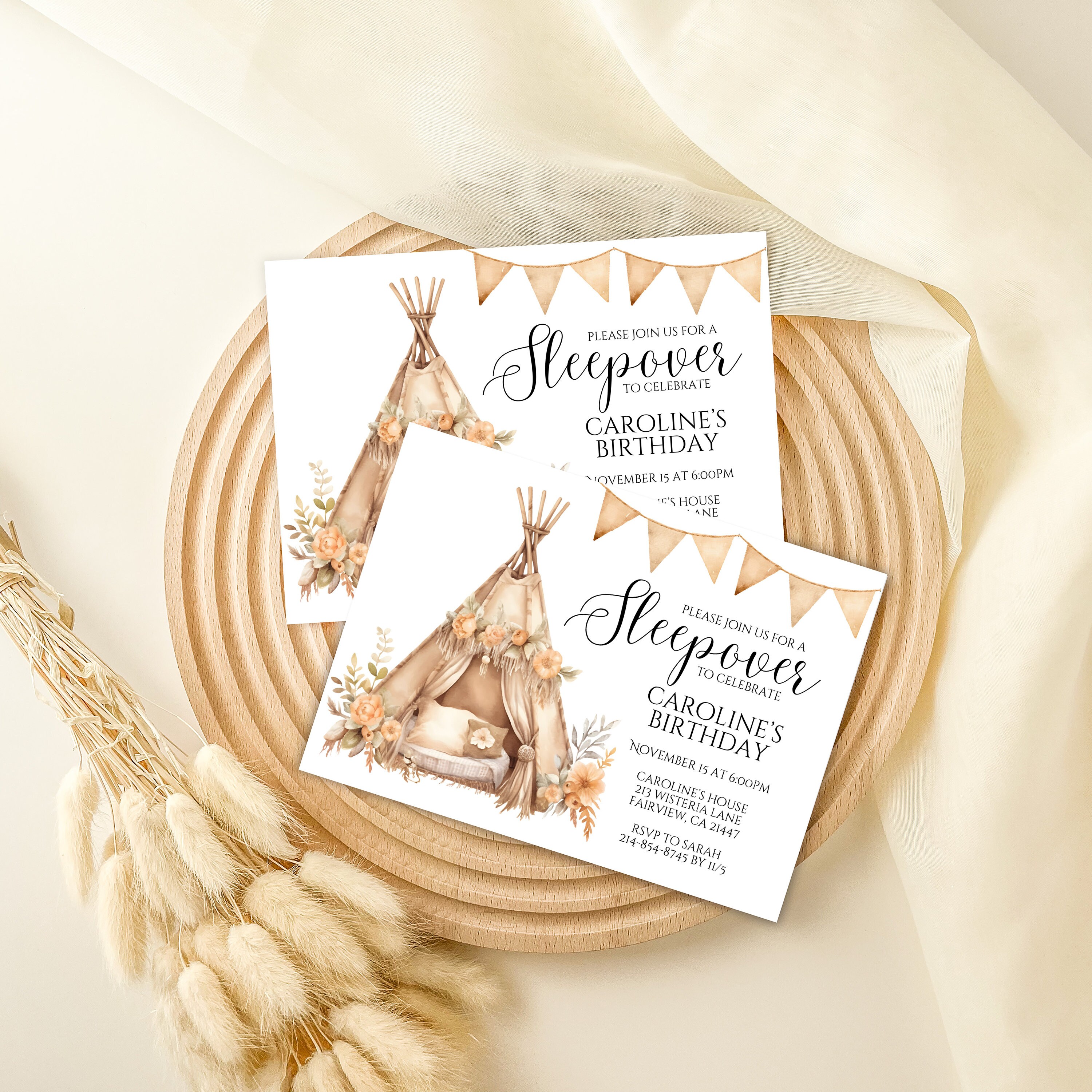 Editable Sleepover Invitation Template, Girl's Slumber Party, Glamping ...