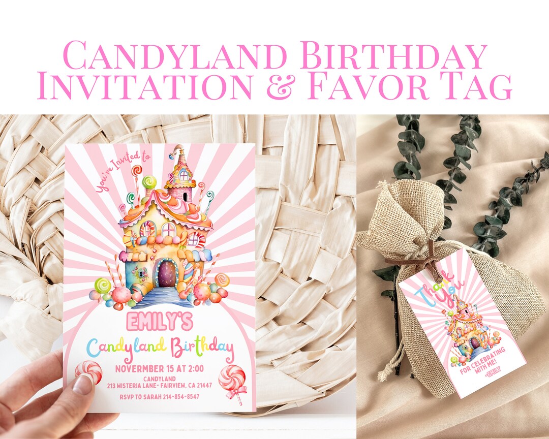 Editable Candyland Birthday Party Invitation Template and Coordinating ...
