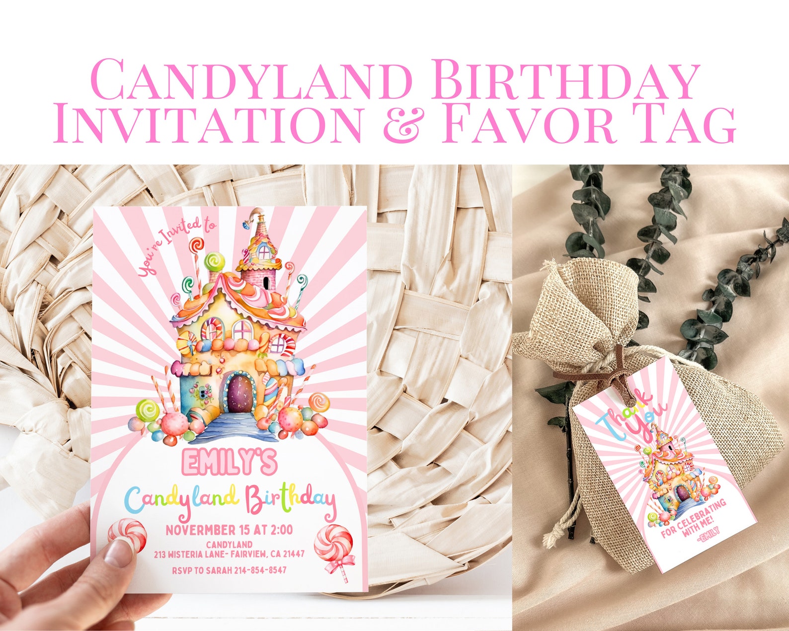 Editable Candyland Birthday Party Invitation Template and Coordinating ...