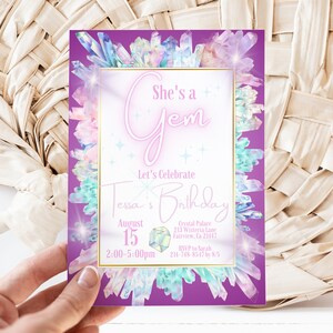 Editable She's a Gem Crystal Birthday Invitation Template, Shiny ...