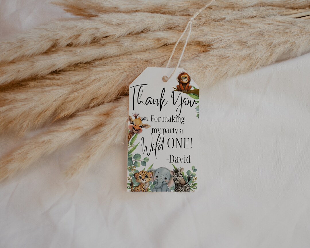 Editable Wild ONE Favor Tag Template, Jungle Animal, Safari Animals ...