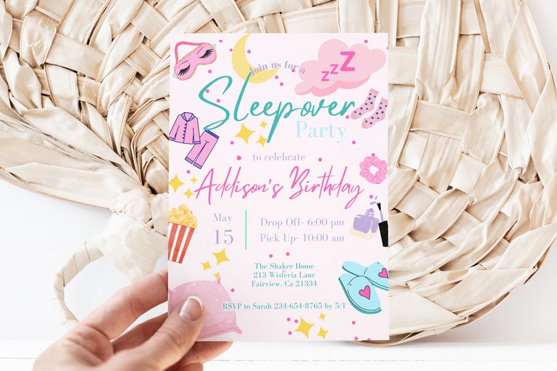 Editable Girls Sleepover Birthday Party Invitation Template, Sleepover ...