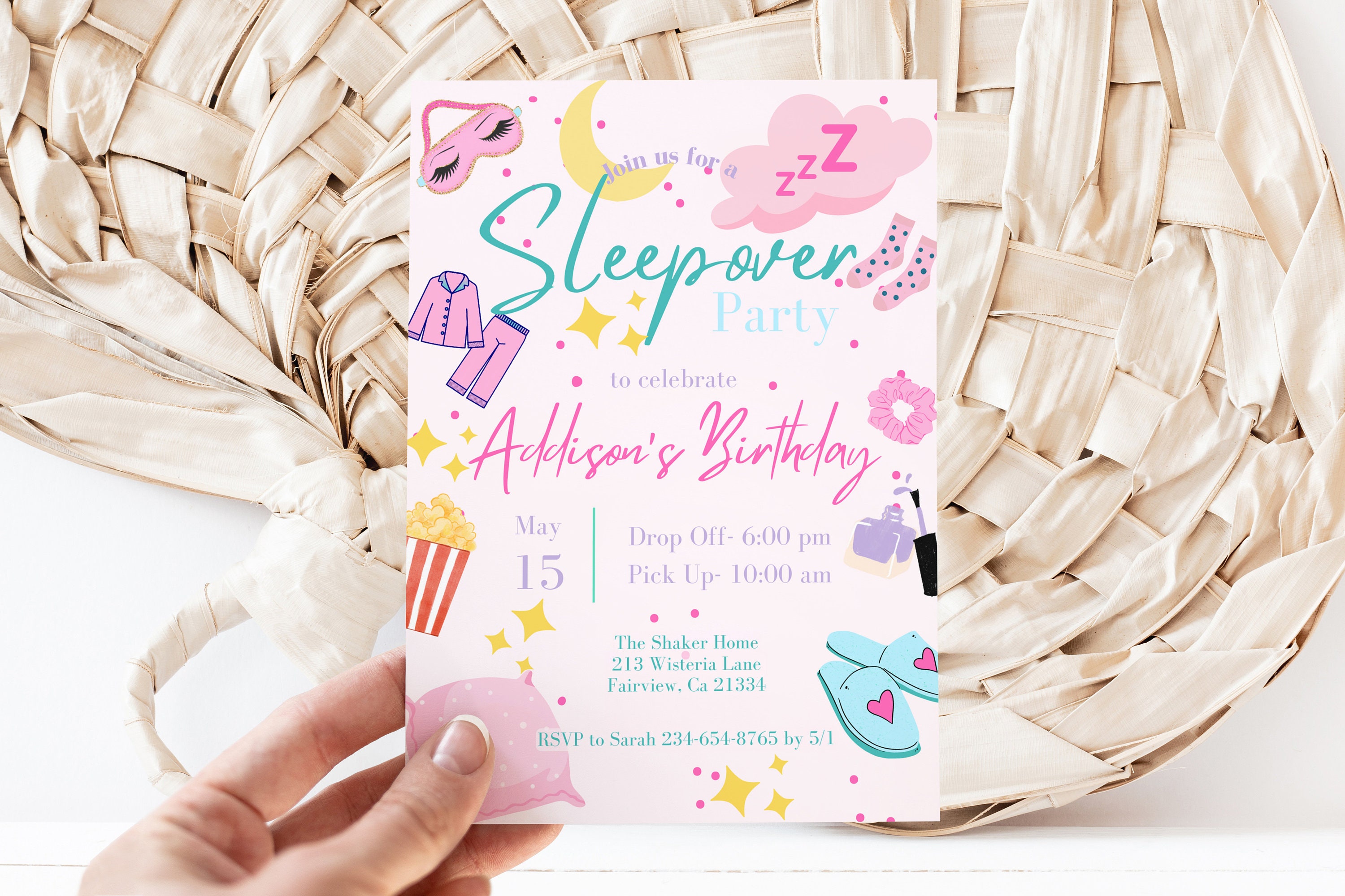 Editable Girls Sleepover Birthday Party Invitation Template Sleepover