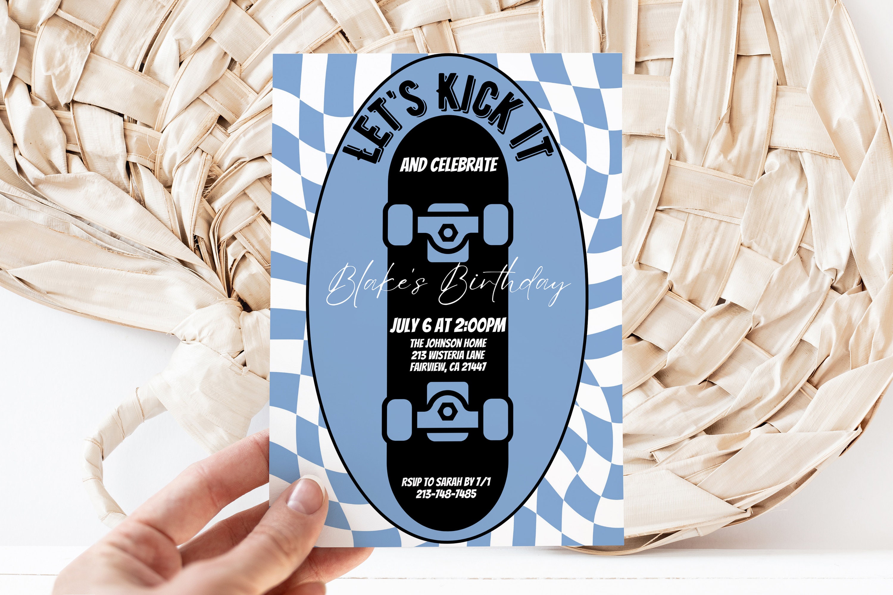 Editable Let's Kick It Birthday Invitation Template, Skateboarding ...
