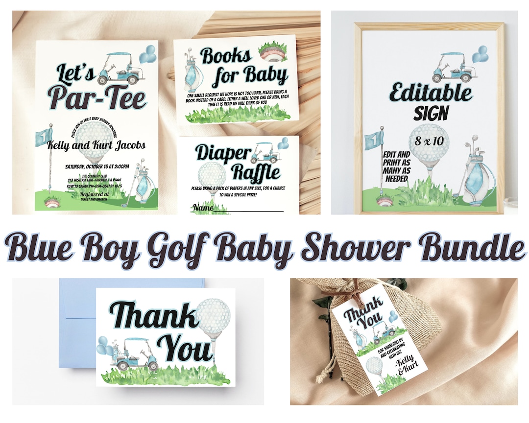 Editable Blue Boy Golf Theme Baby Shower Bundle, It's a Boy Let's Par ...