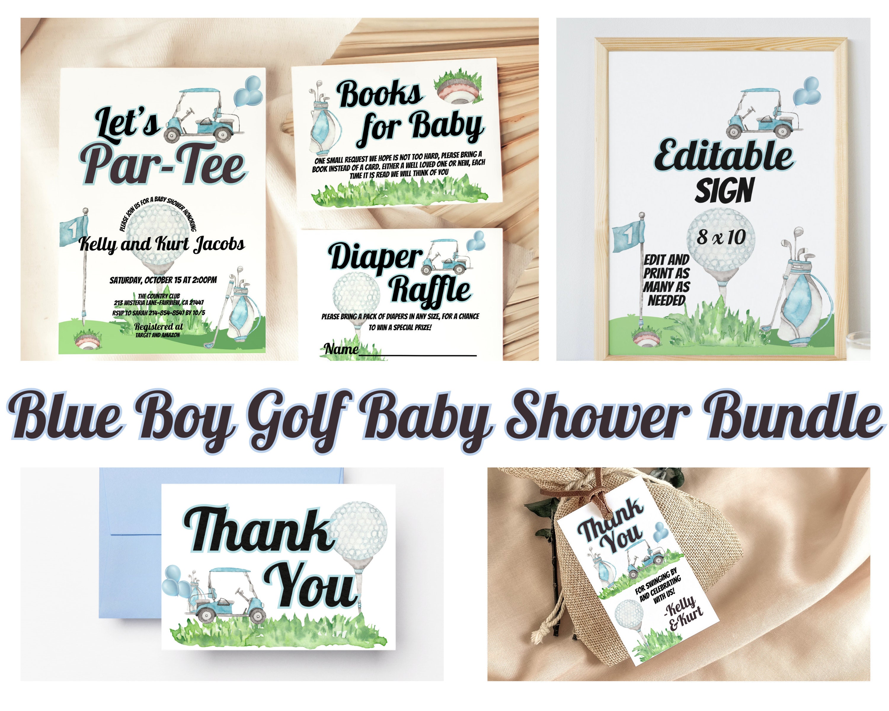 Editable Blue Boy Golf Theme Baby Shower Bundle It's a - Etsy