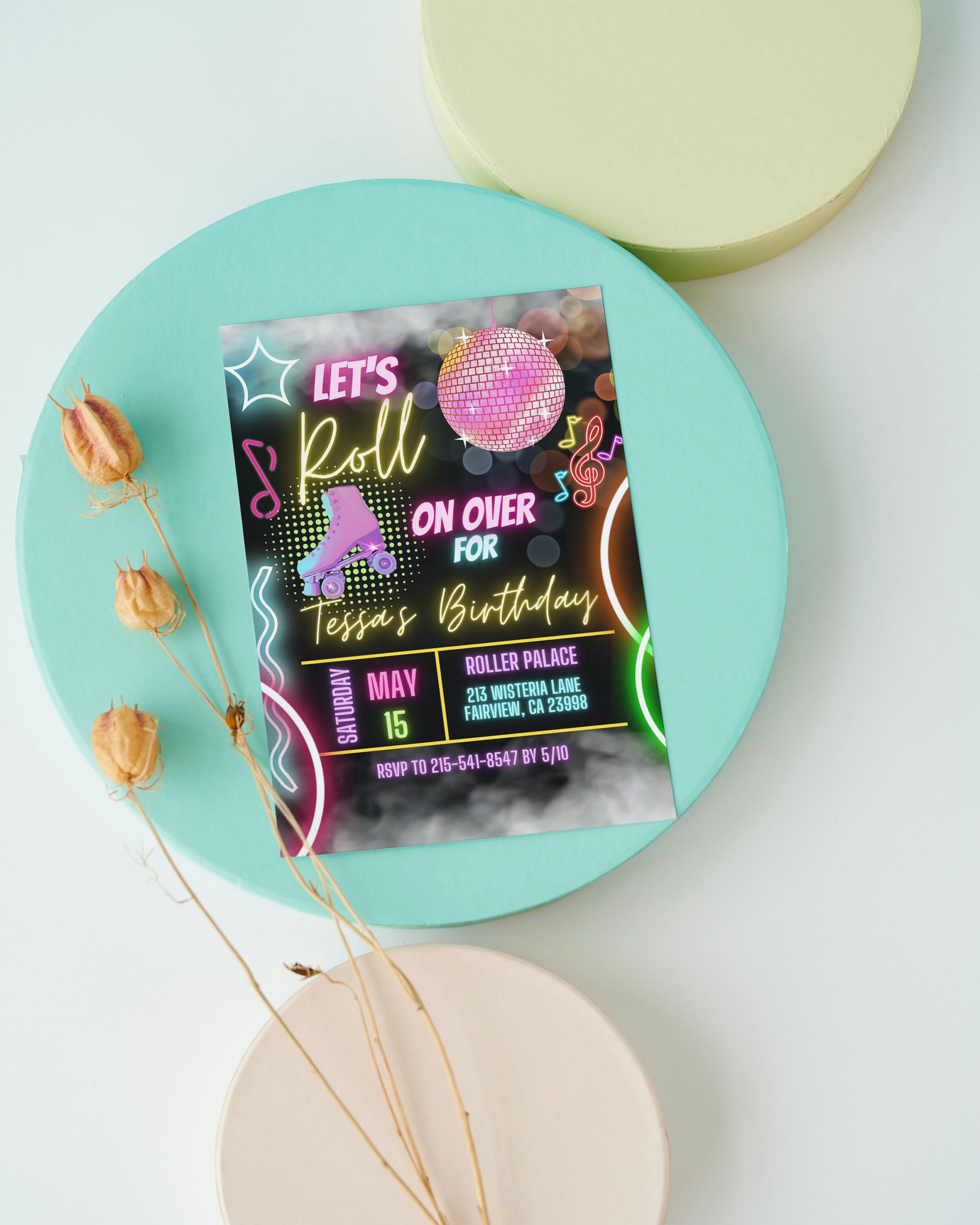 Let's Roll on Over Birthday Invitation Template, Roller Skating Party ...