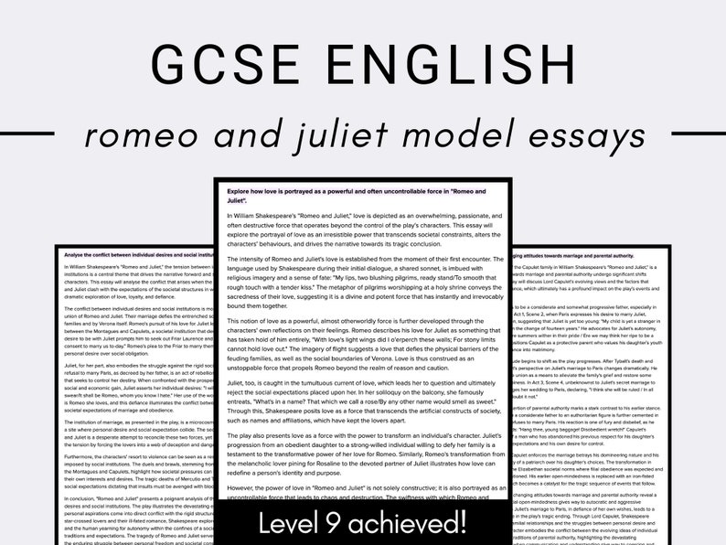 GCSE English Model Essays: Romeo and Juliet (grade 9 Achieved!) - Etsy