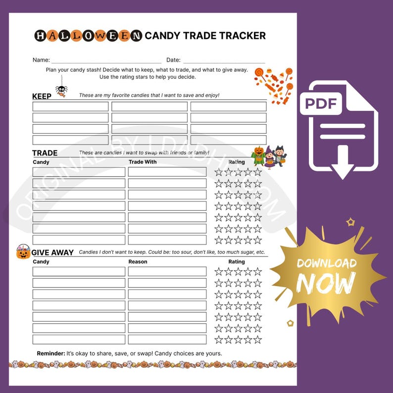 Halloween Candy Trade Tracker | Printable Worksheet | ADHD & Sensory ...