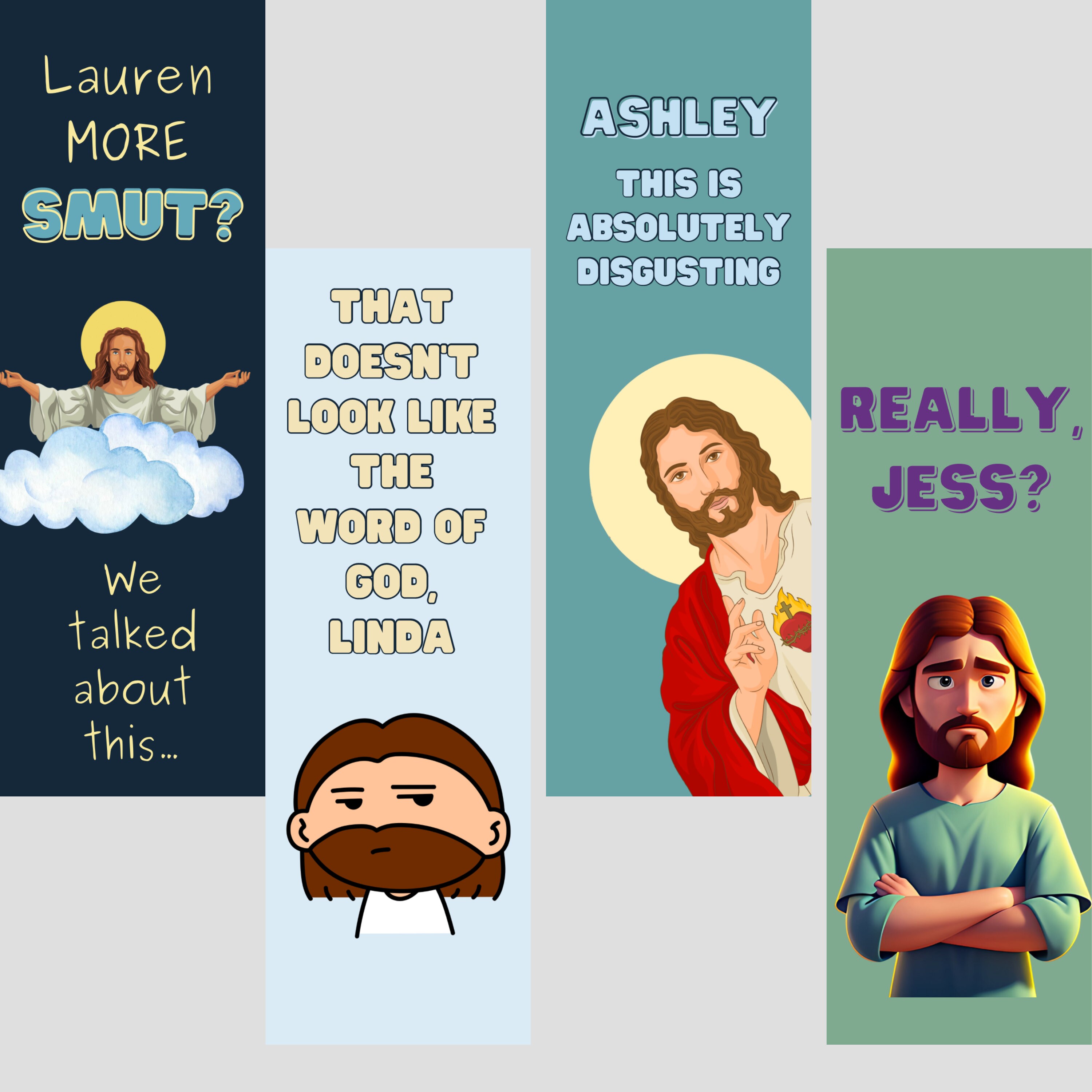 Hilarious Set of 4 Personalized Disappointed Jesus Bookmarks for Smut ...