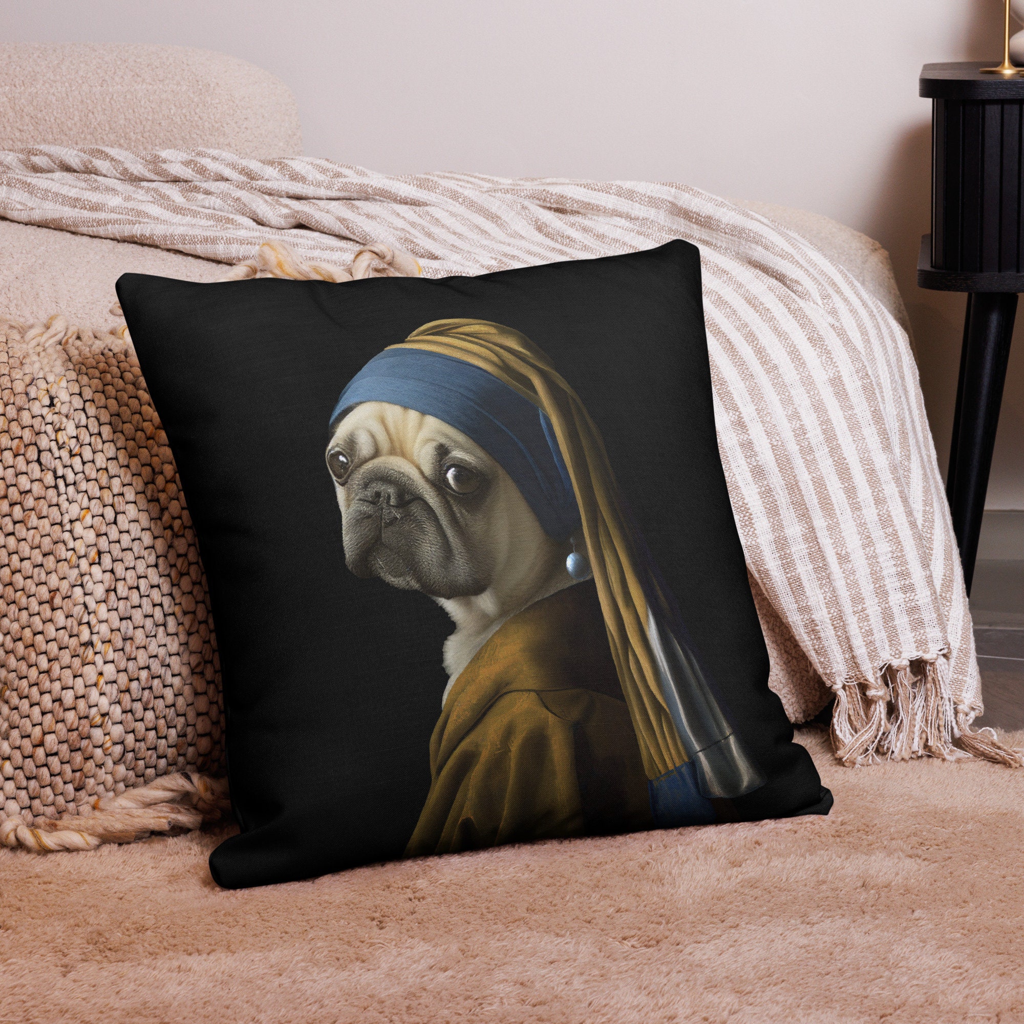 Girl With a Pearl Earring Pug Throw Pillow - Etsy