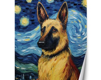 German Shepherd Art Starry Night Art Print Dog Lover Gift Cute Art by ...