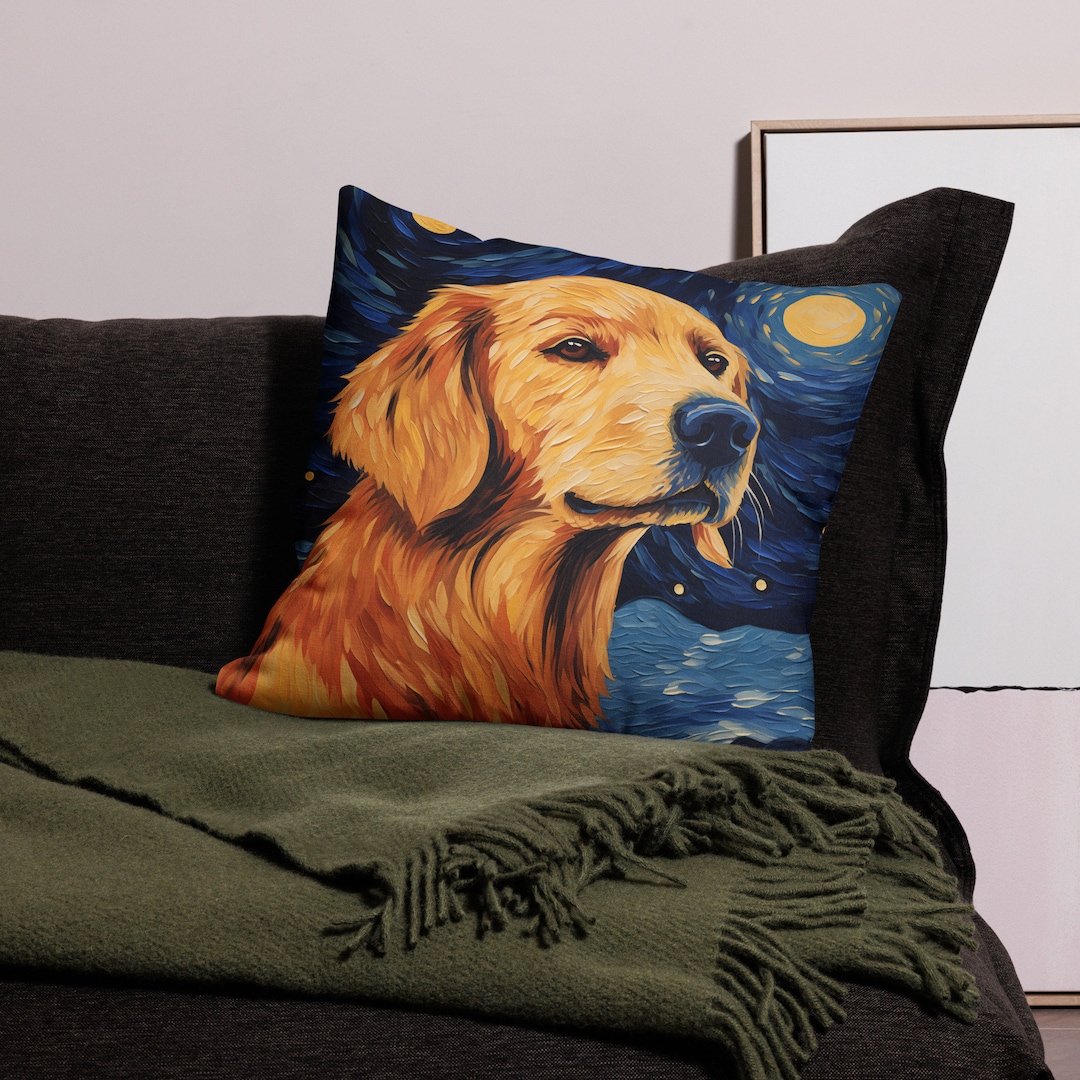 Starry Night Golden Retriever Throw Pillow - Etsy