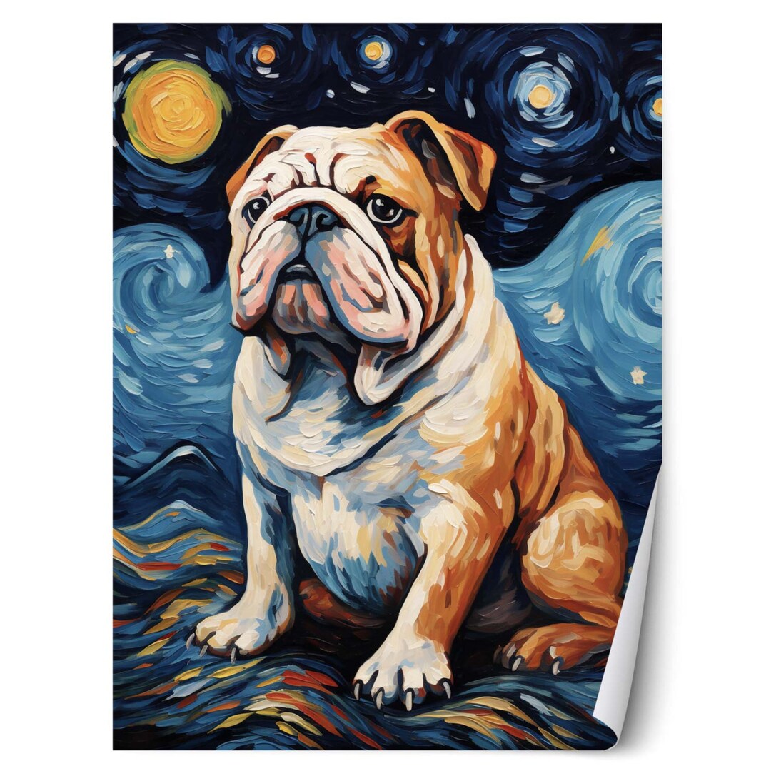 Starry Night English Bulldog Poster - Etsy