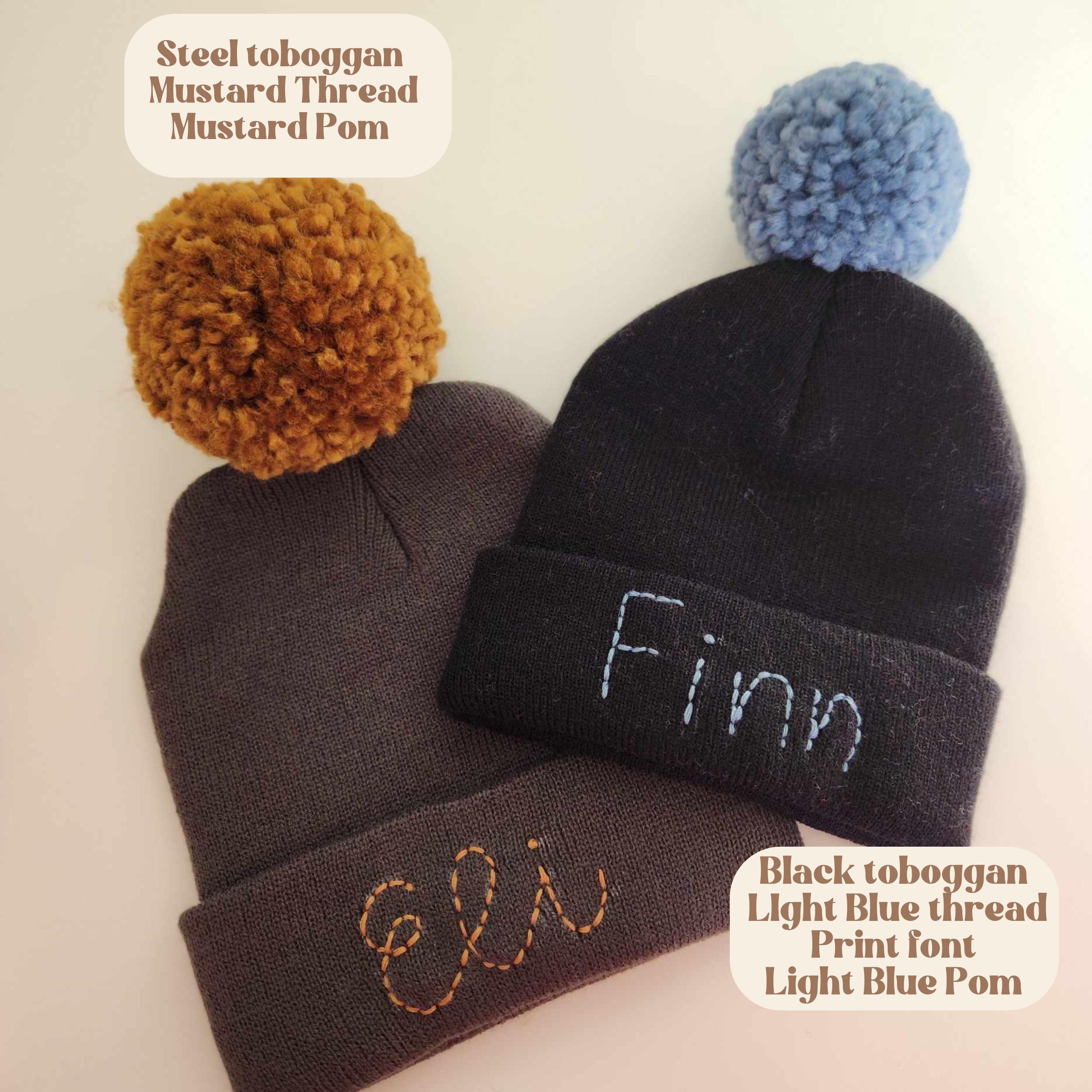 Personalized Beanie, Hand Embroidered Beanie, Custom Name Toboggan, Pom ...