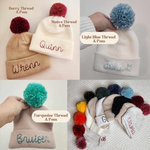 Personalized Beanie, Hand Embroidered Beanie, Custom Name Toboggan, Pom ...