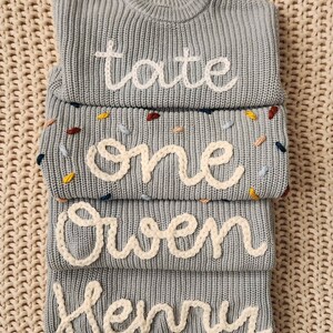 Sky Blue Baby Name Sweater, Hand Embroidered Sweater, Chunky Knit ...