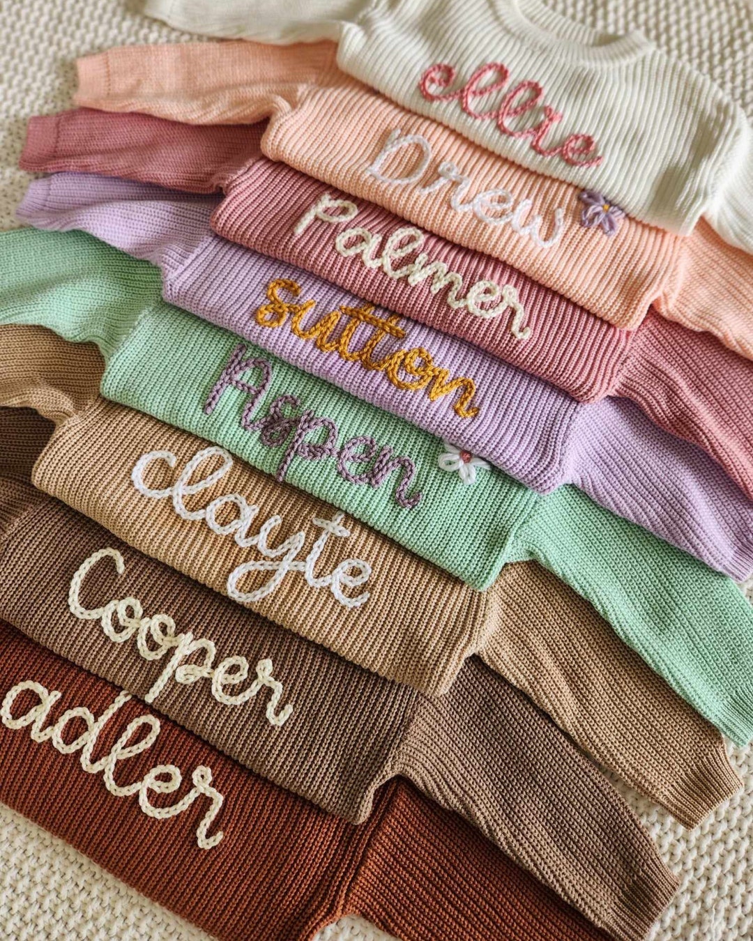 Custom Name Sweater, Hand Embroidered Baby Sweater, Personalized Name ...