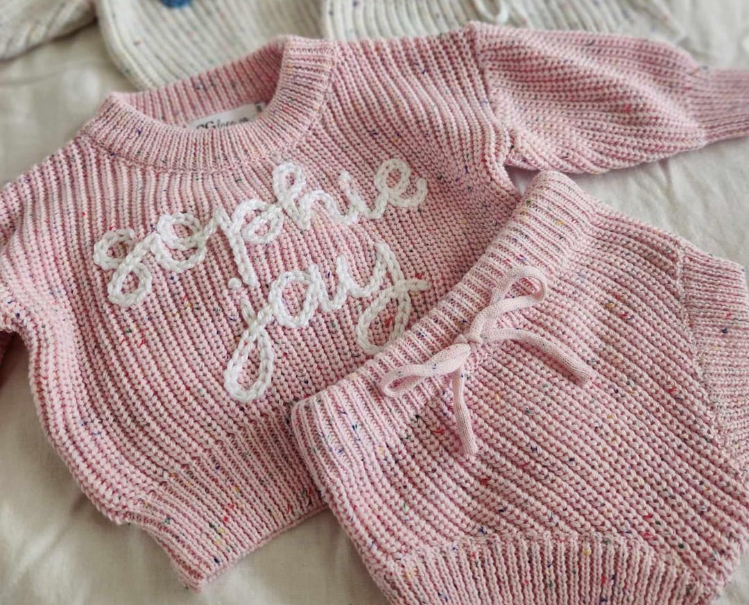 Newborn Baby Sweater Set, Custom Hand Embroidered Baby Sweater & Shorts ...