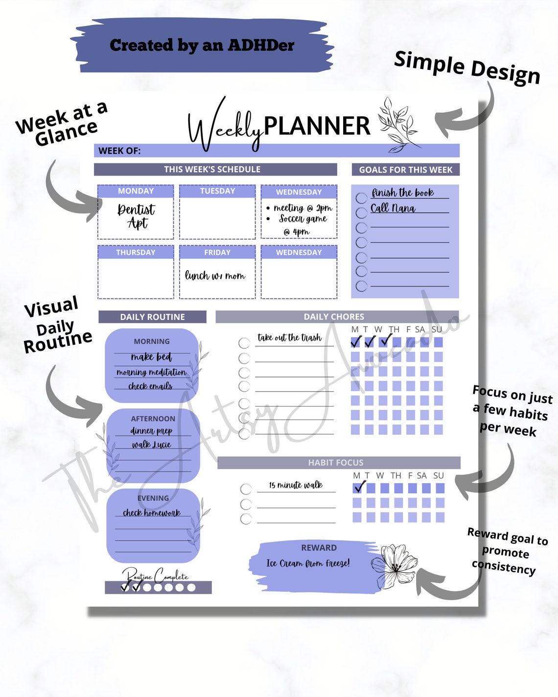 Minimalist Blue ADHD Weekly Planner Digital Planner Check - Etsy
