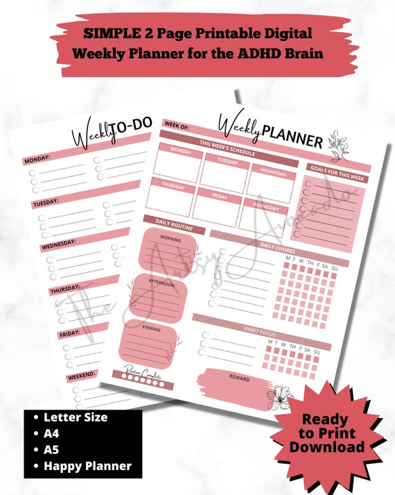 Minimalist Pink ADHD Weekly Planner Digital Planner Weekly - Etsy