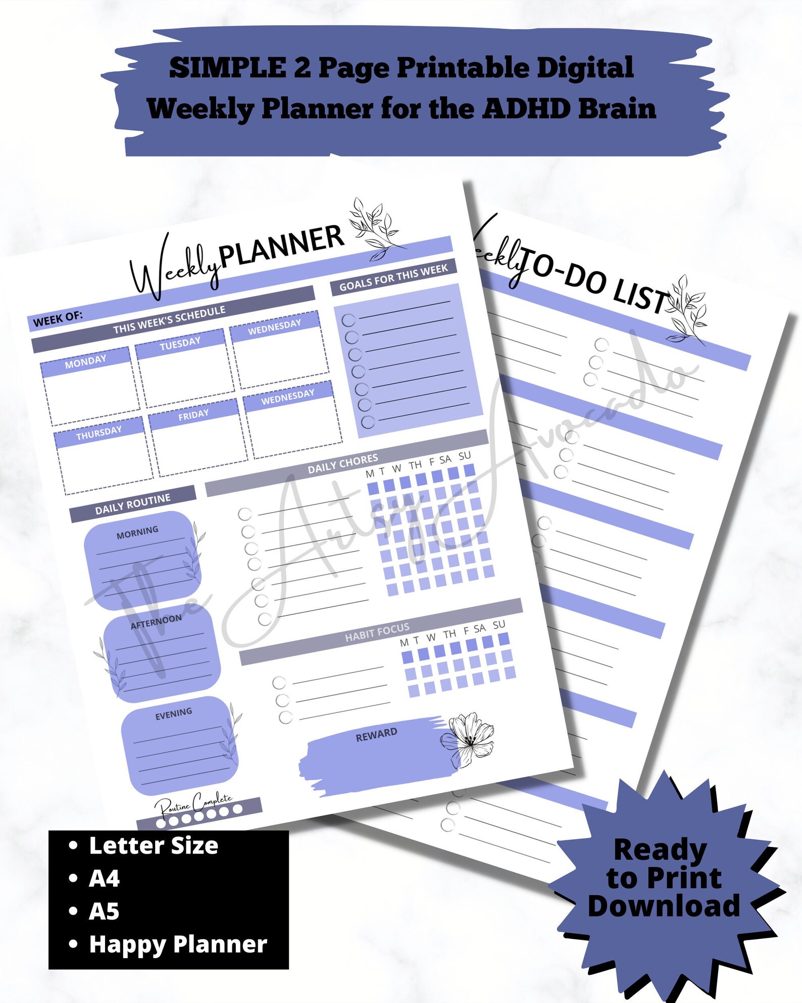 Minimalist Blue ADHD Weekly Planner Digital Planner Check - Etsy