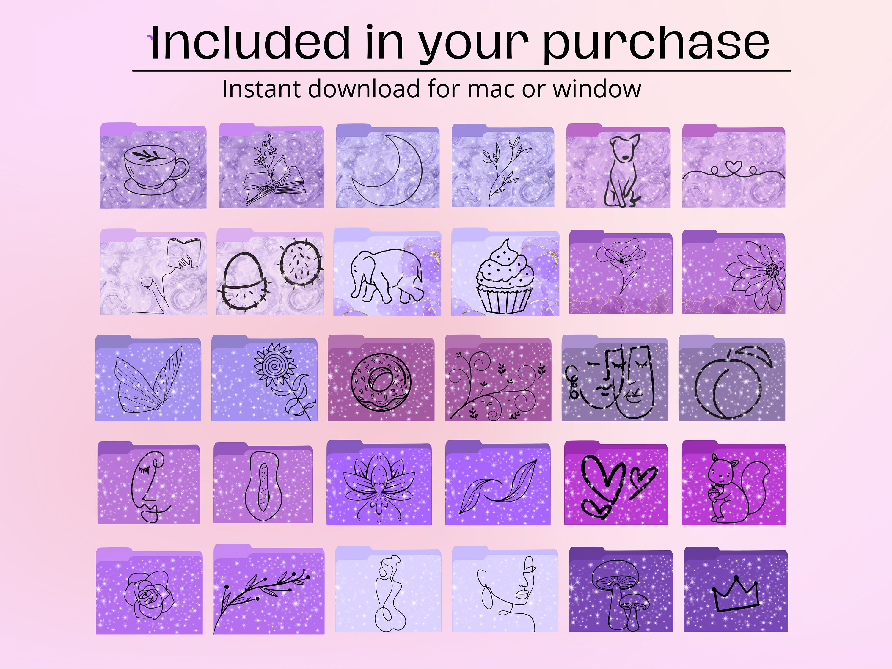 Marble Glitter Icon Line Art Folder Icon PC Icon Mac Folder Desktop ...
