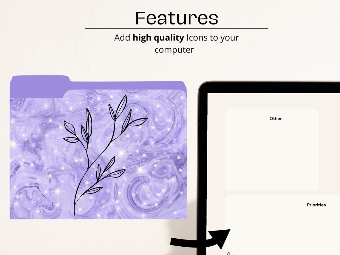 Marble Glitter Icon Line Art Folder Icon PC Icon Mac Folder Desktop ...