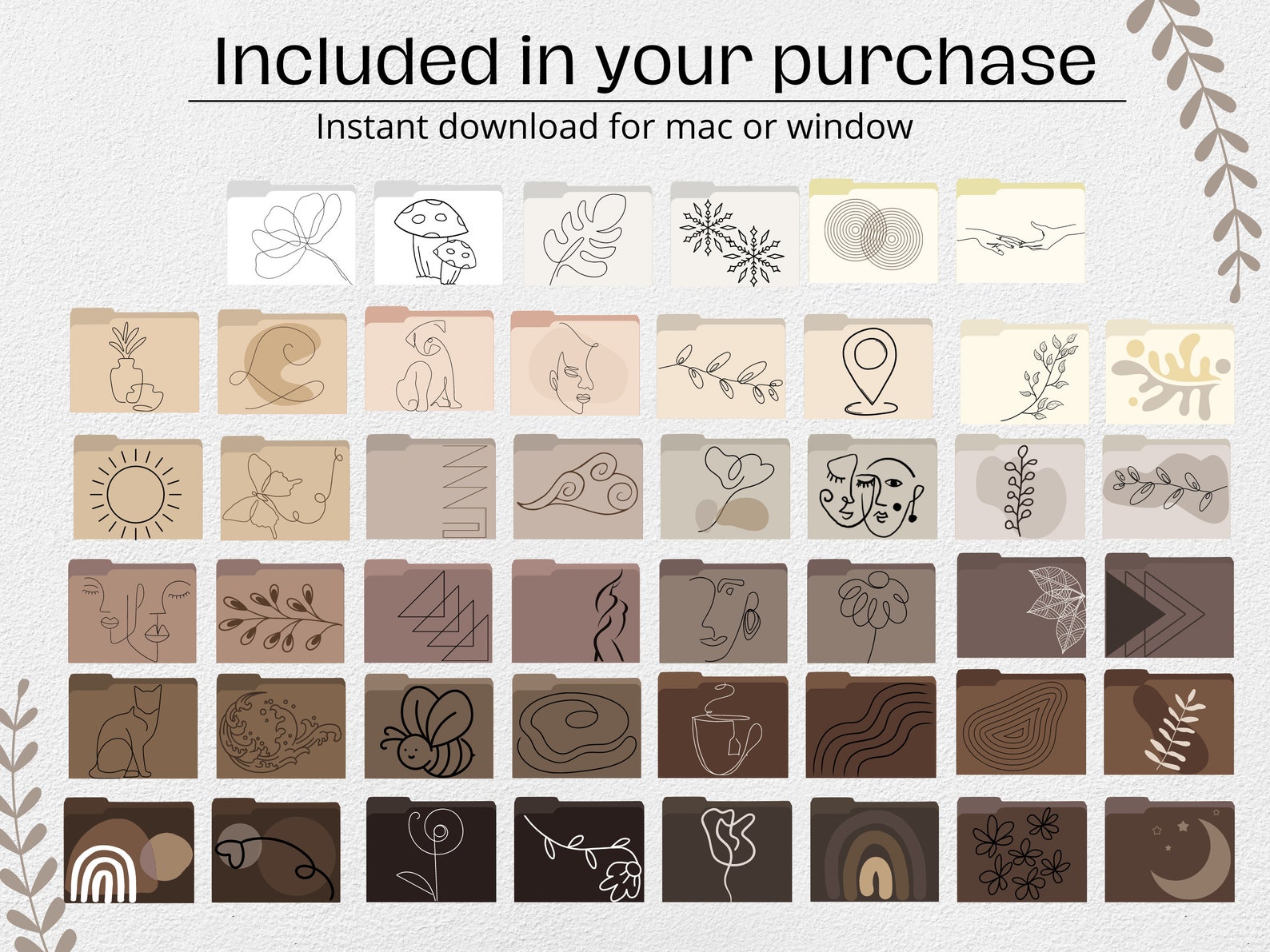 Desktop Folder Icon for Mac & Windows Icon| Line Art Neutral Folder ...