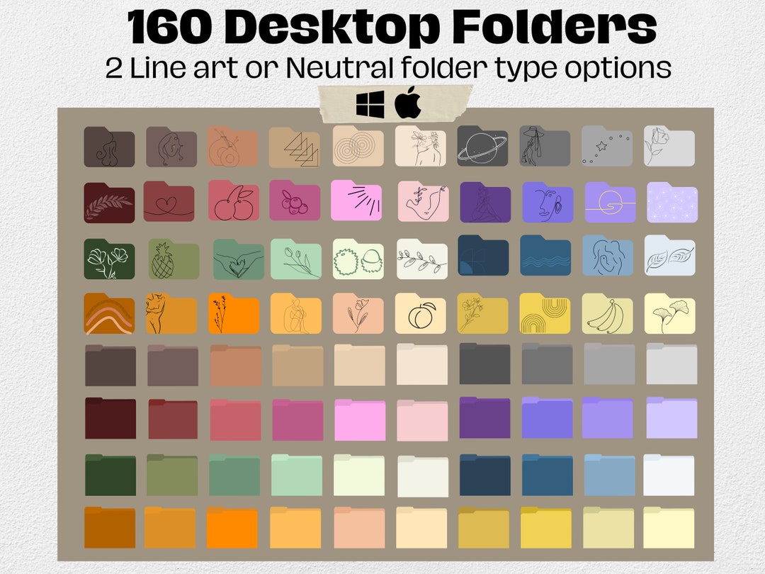160 Desktop Folder Icon for Mac & Windows Folder Line Art Neutral ...